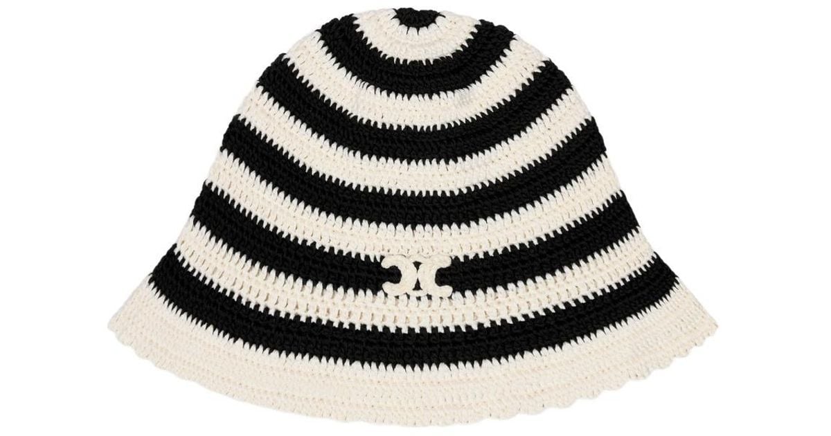 Celine Striped Bell Wool Hat in White | Lyst