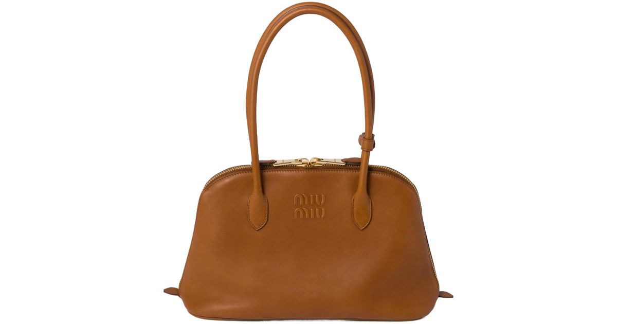 Miu Miu Logo Pattern Shoulder Bag in Brown | Lyst