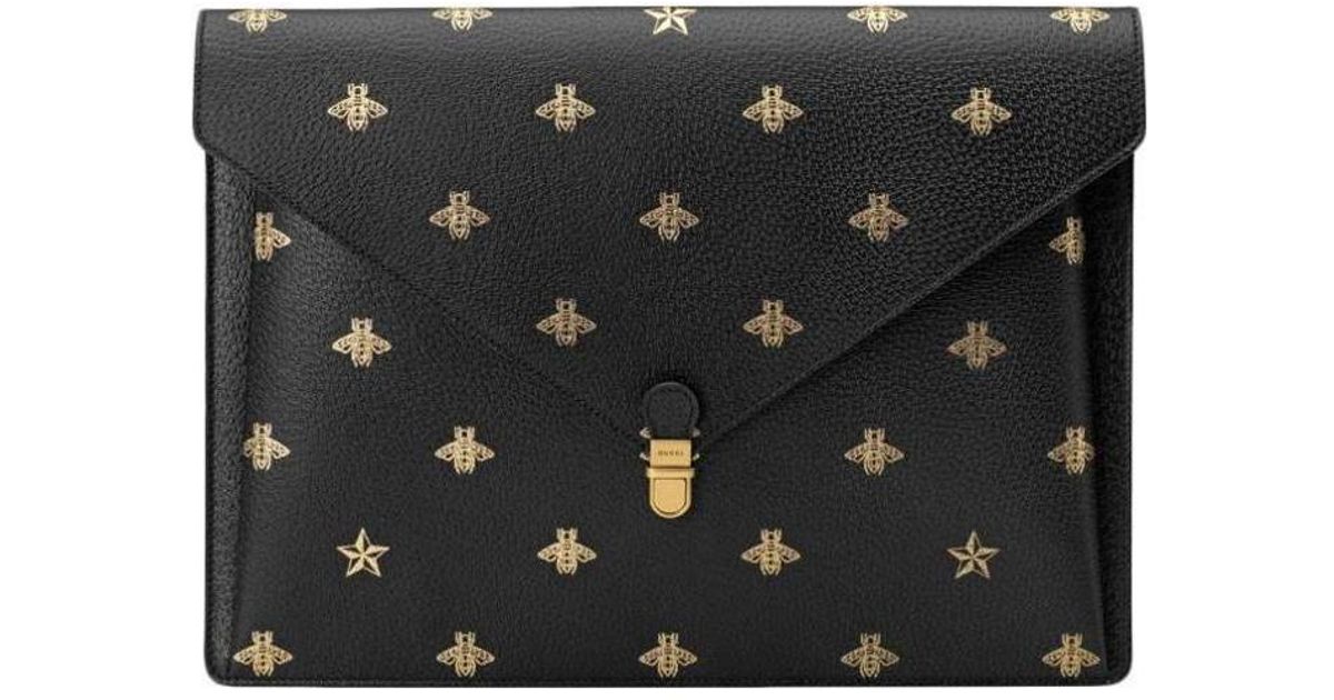 Gucci Bee Print Handbag in Black for Men | Lyst