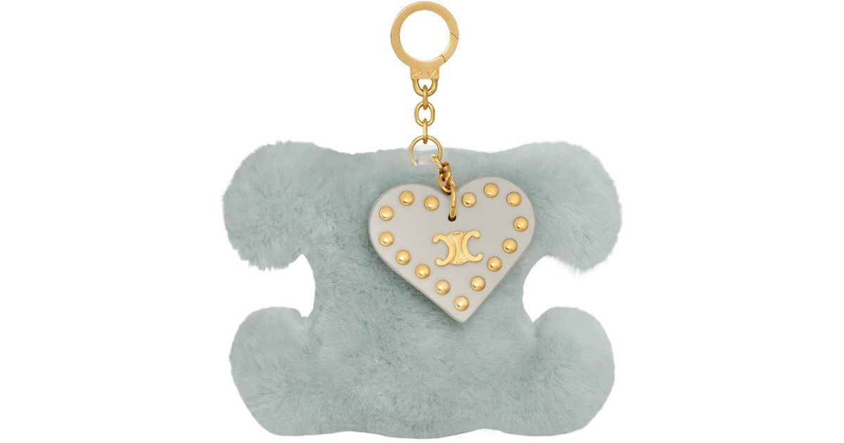 Celine Triomphe Pom-Pom Keyring With Heart in White | Lyst
