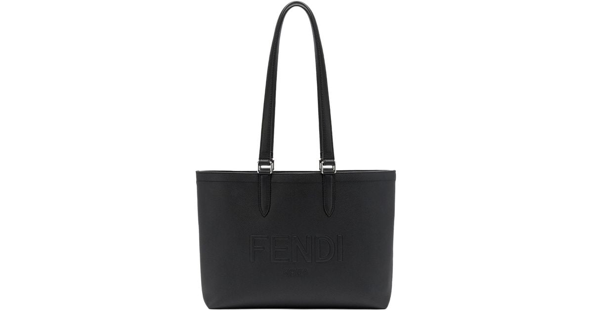 Fendi Roma Logo-Embossed Leather Tote Bag in Black for Men | Lyst