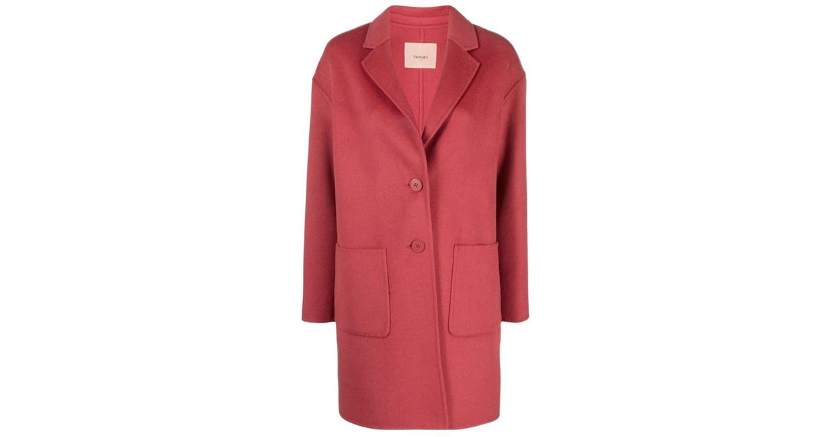 Twin Set Single-Breasted Wool-Blend Coat in Red | Lyst