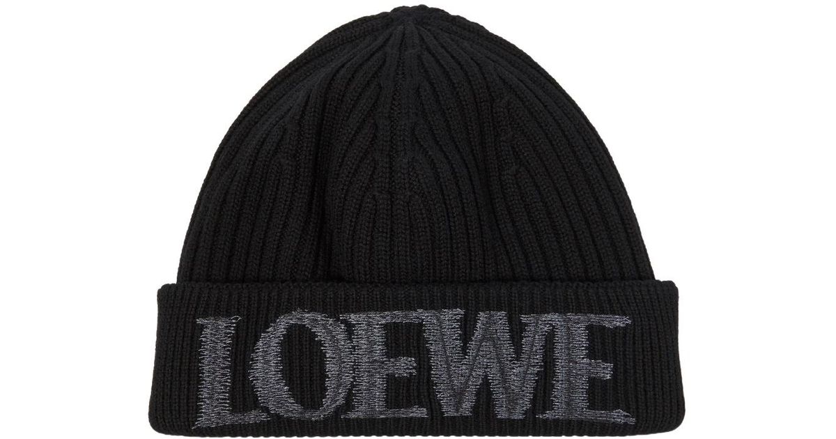 Loewe Logo Embroidered Ribbed-Knit Beanie in Black for Men | Lyst