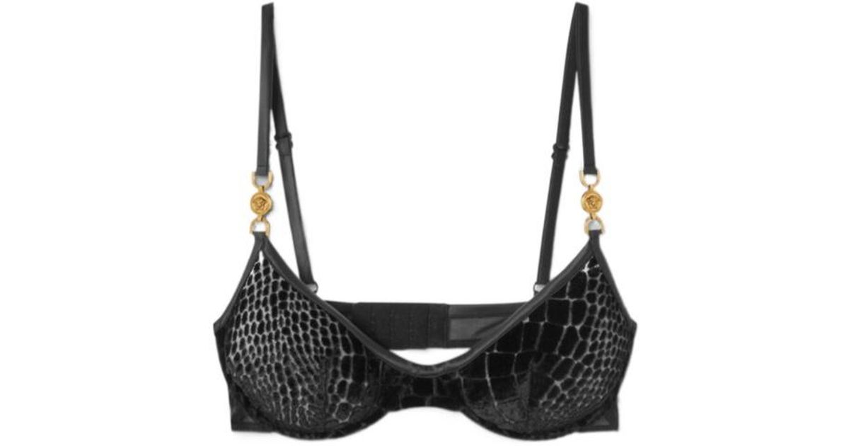 Versace Crocodile-Effect Velvet Devorè Bra in Black | Lyst