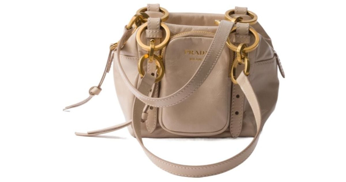 Prada Dangle Leather Top-Handle Mini-Bag in Natural | Lyst