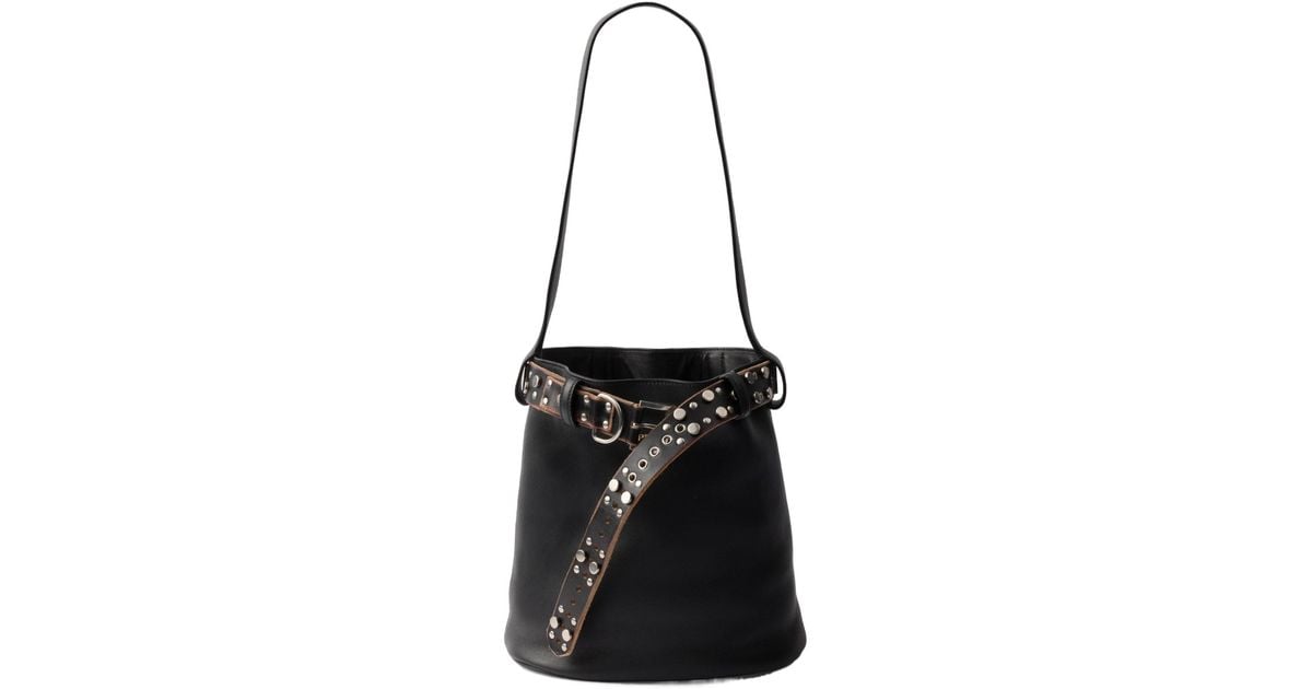 Prada Buckle Leather Bucket Bag With Studded Belt in Black | Lyst