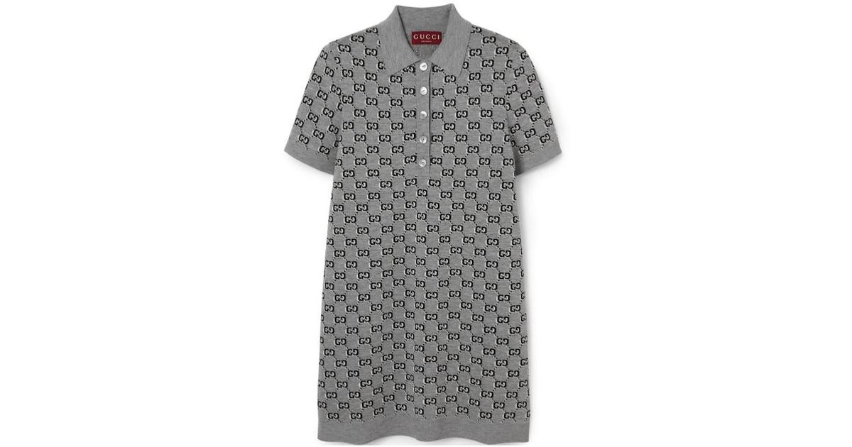Gucci Monogrammed Intarsia Polo Dress in Gray | Lyst
