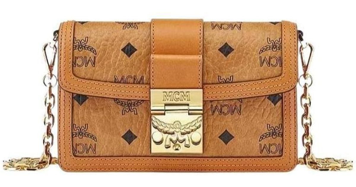 MCM Mini Tracy Visetos Chain Shoulder Bag in Brown | Lyst