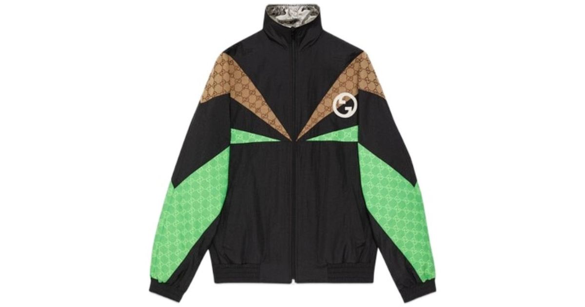 Gucci Gg-Print Panelled Jacket in Green | Lyst