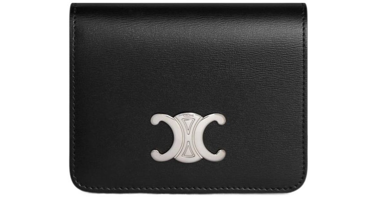 Celine Triomphe Snap Wallet in Black for Men | Lyst