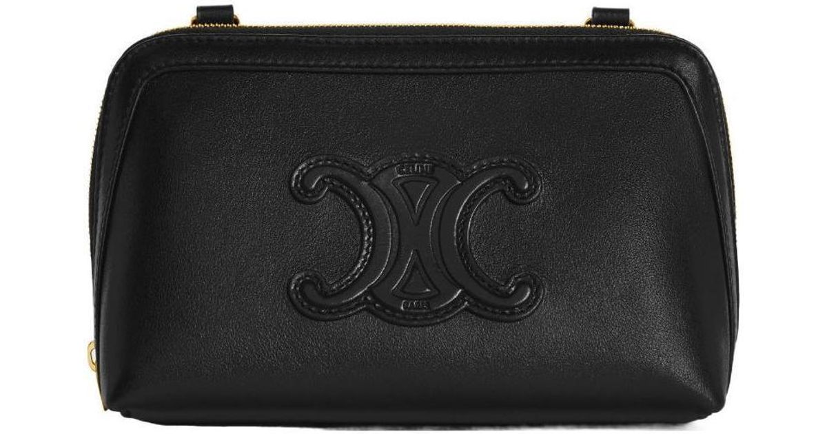 Celine Logo Shoulder Bag in Black | Lyst