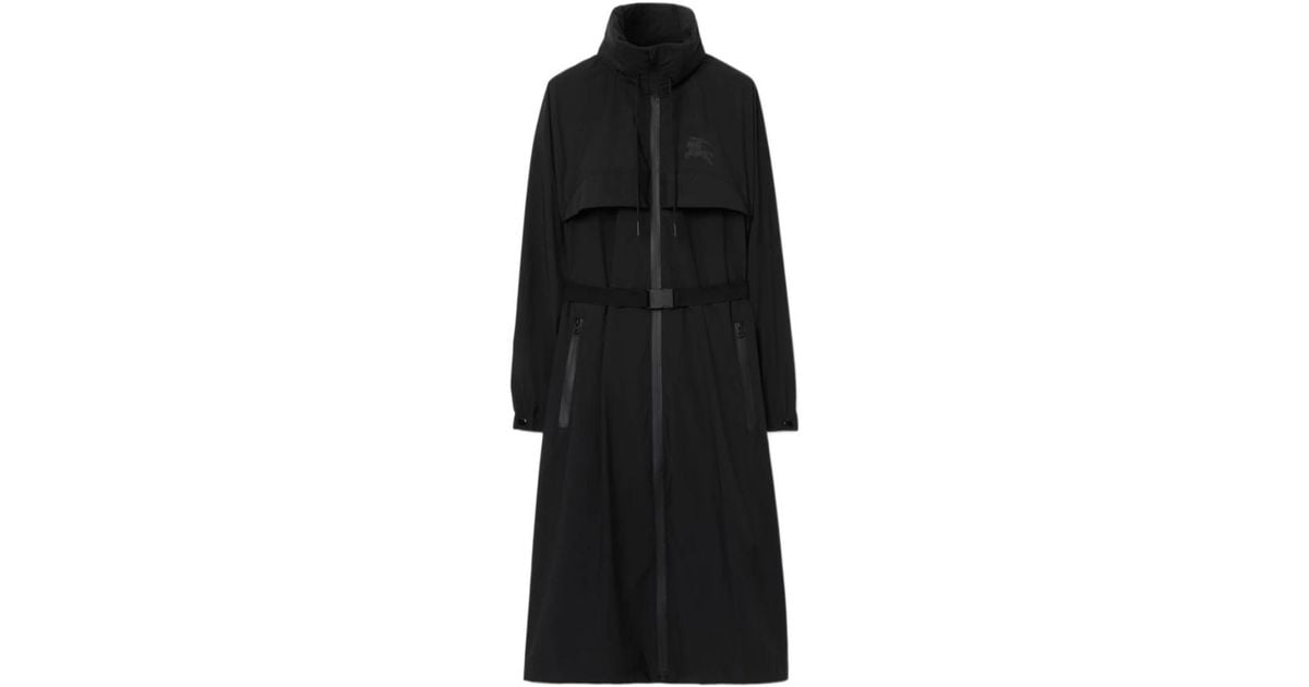 Burberry Equestrian Knight Belted Parka Coat in Black | Lyst