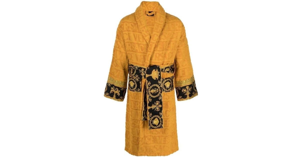 Versace Barocco-Panel Logo Devoré Robe in Yellow for Men | Lyst