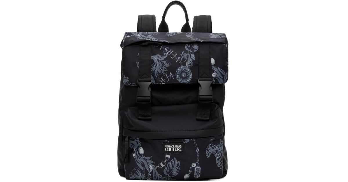 Versace Jeans Couture Iconic Pattern Printed Backpack in Black for Men ...
