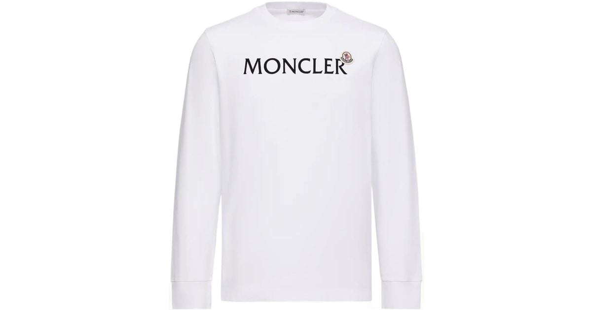 Moncler Logo Detailed Crewneck Sweatshirt in White for Men | Lyst