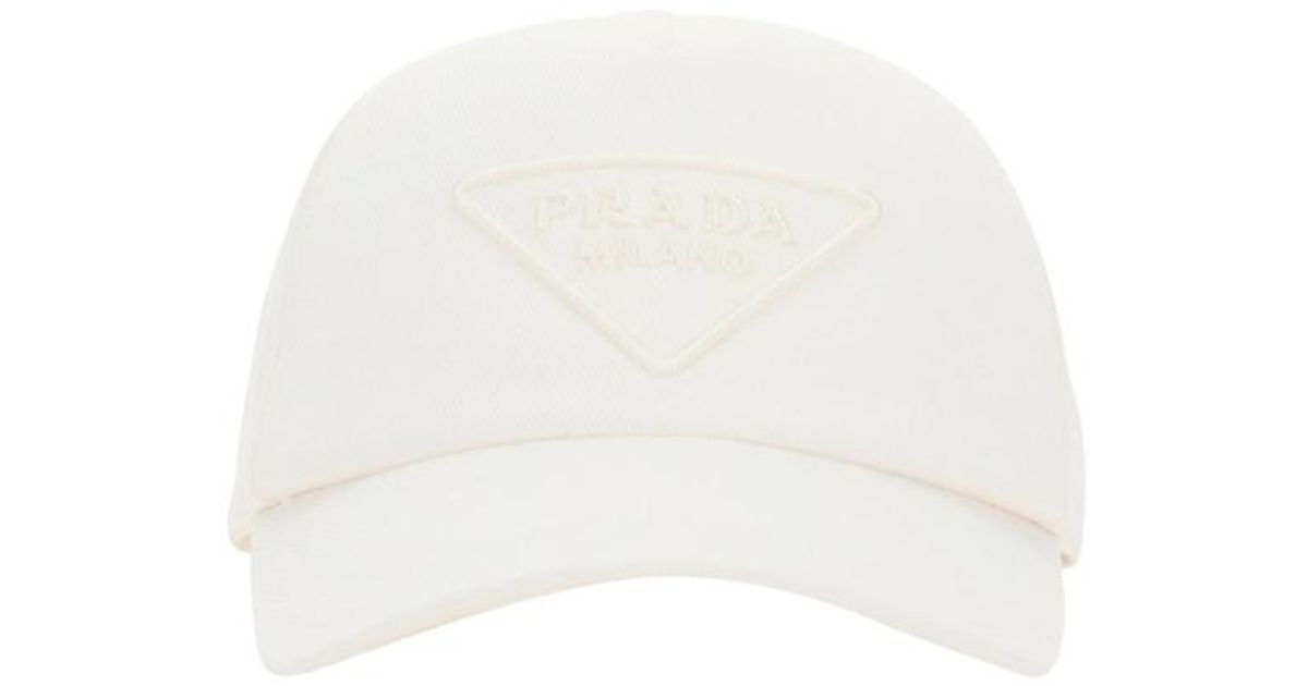 Prada Triangle-Logo Embroidered Cap in White for Men | Lyst