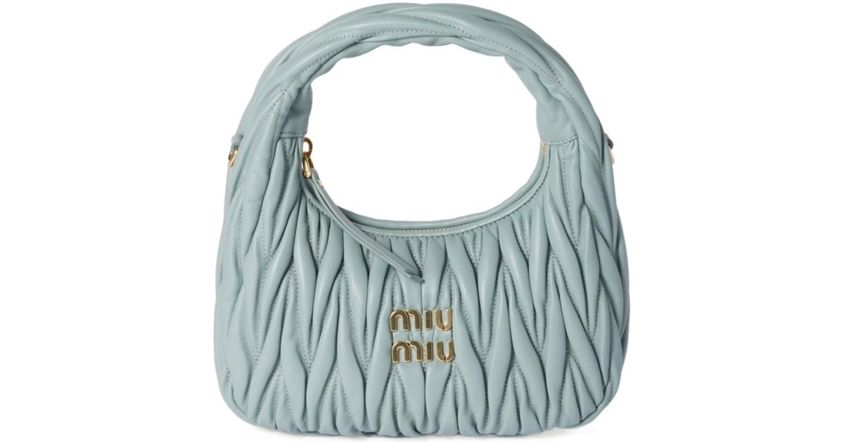 Miu Miu Wander Matelassé Nappa Leather Hobo Bag in Blue | Lyst