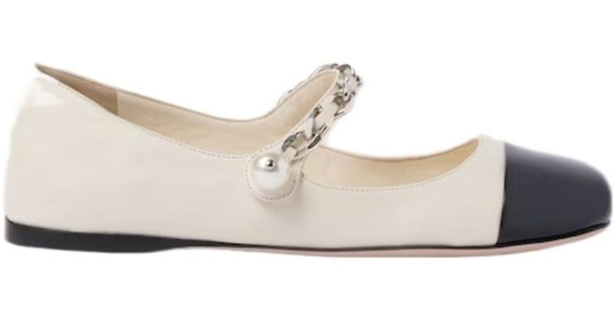Miu Miu Chain Detail Ballet Shoes in White | Lyst