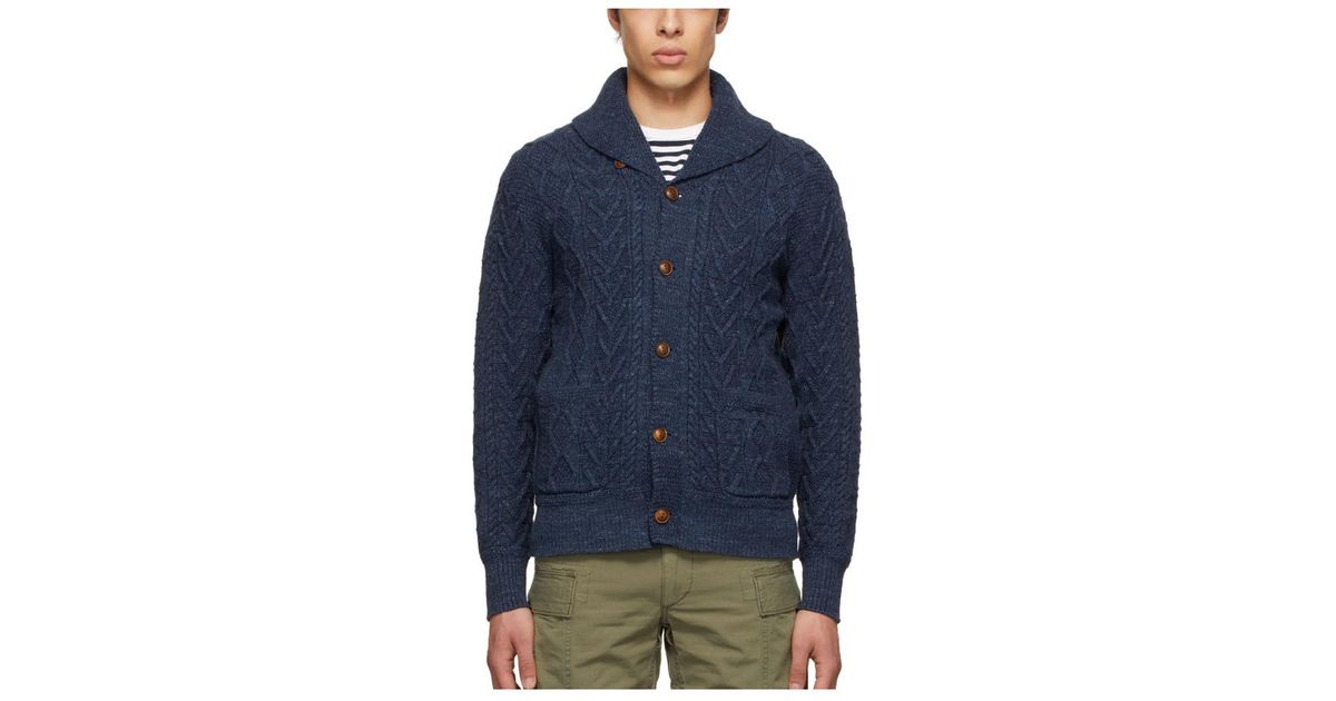 RRL Front Button Cardigan in Blue for Men | Lyst