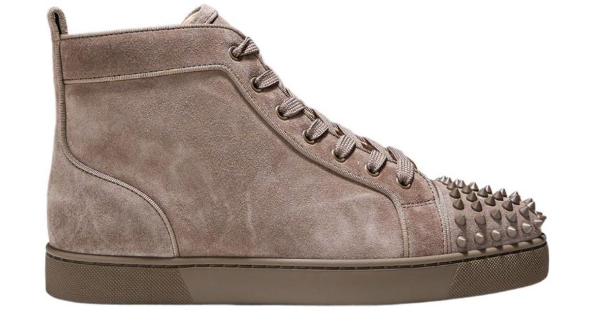 Christian Louboutin Lou Spikes Embellished Mid-Top Sneakers in Brown ...