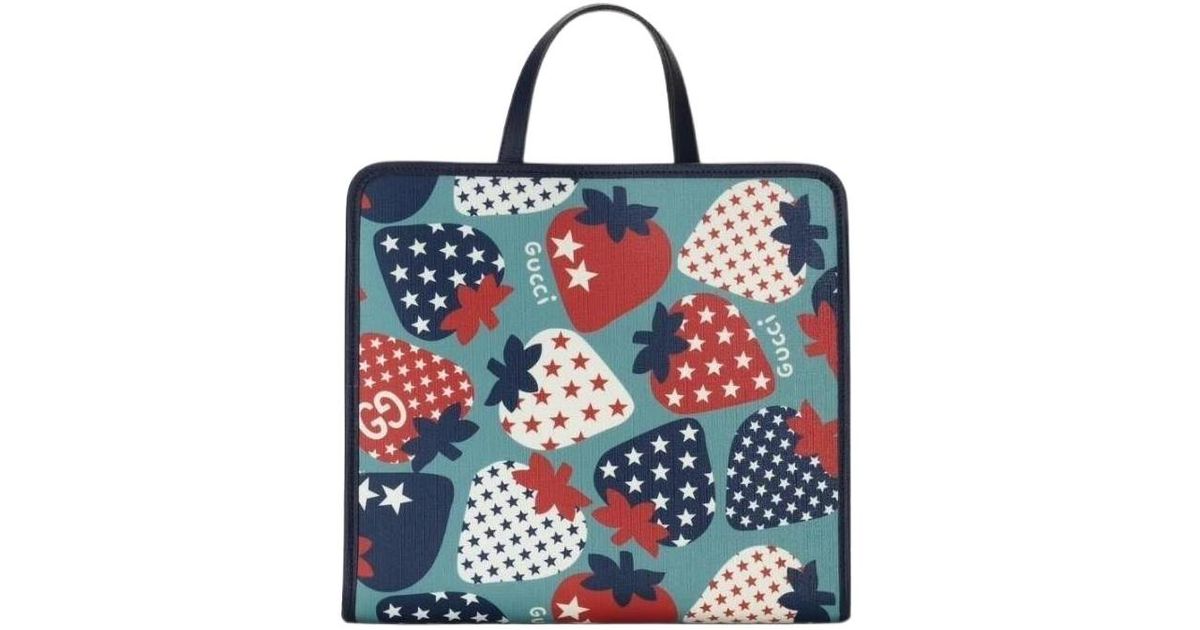 Gucci Strawberry Star Tote Bag in Blue | Lyst