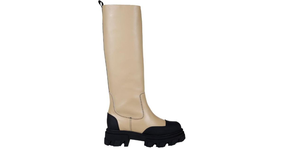 Ganni Cleated Tubular Knee Boots in White | Lyst