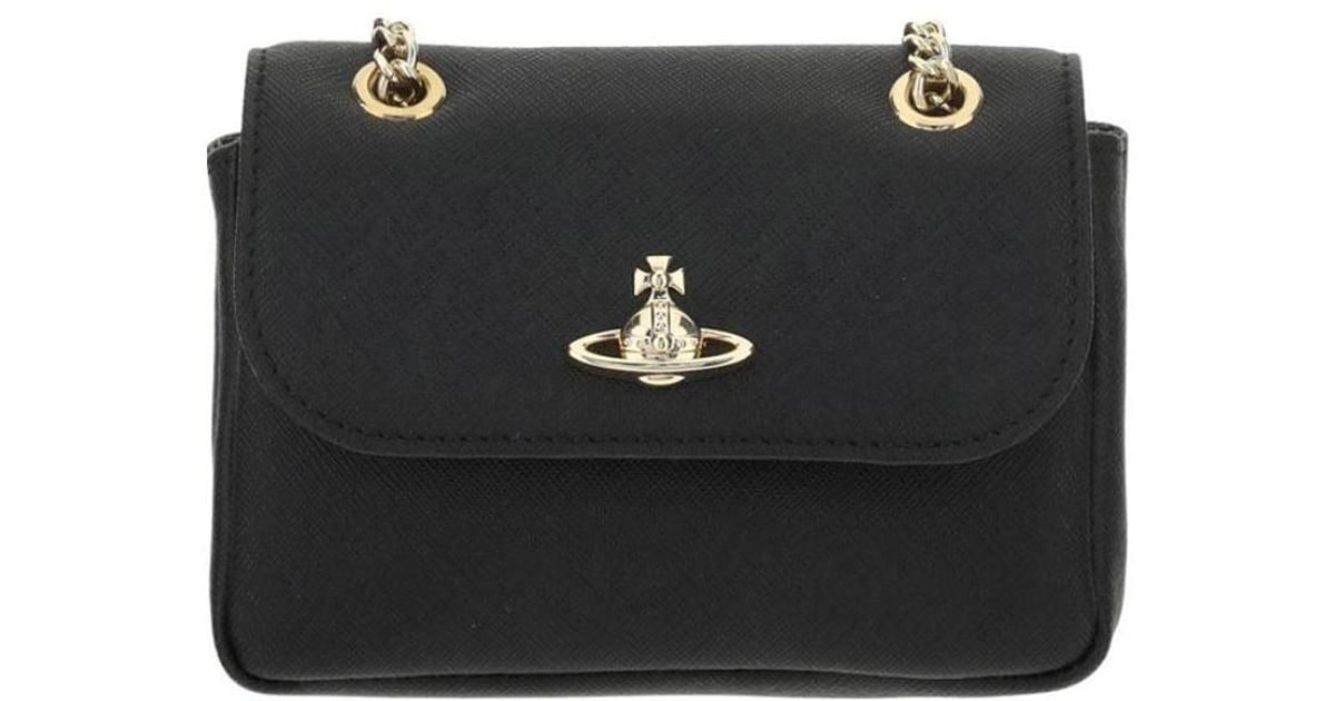Vivienne Westwood Small Saffiano Orb Plaque Crossbody Bag in Black | Lyst