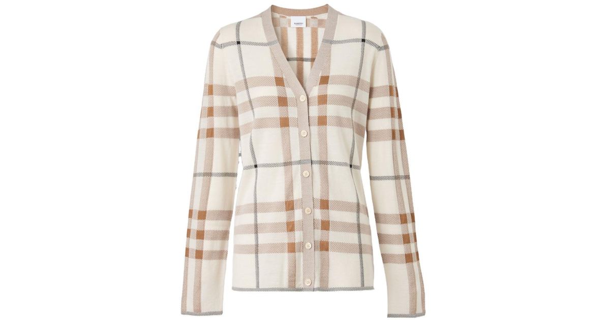 Burberry Check-Pattern Cardigan in Natural | Lyst
