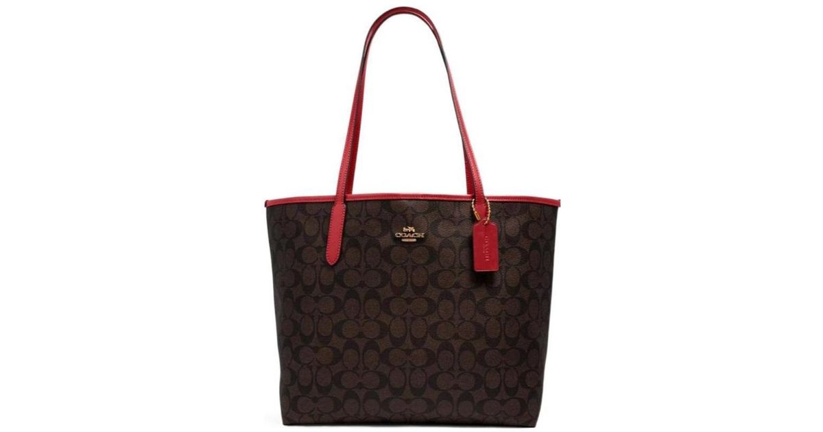 COACH Logo Printed Handbag in Red | Lyst