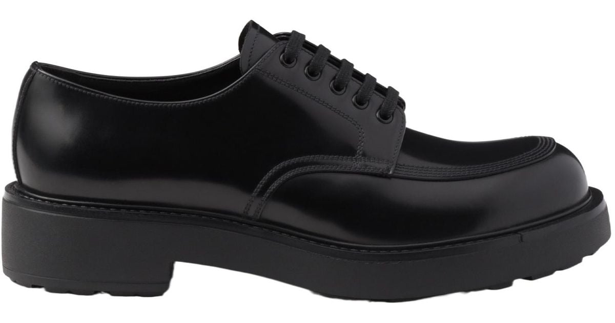 Prada Lace-Up Derby Shoes in Black for Men | Lyst