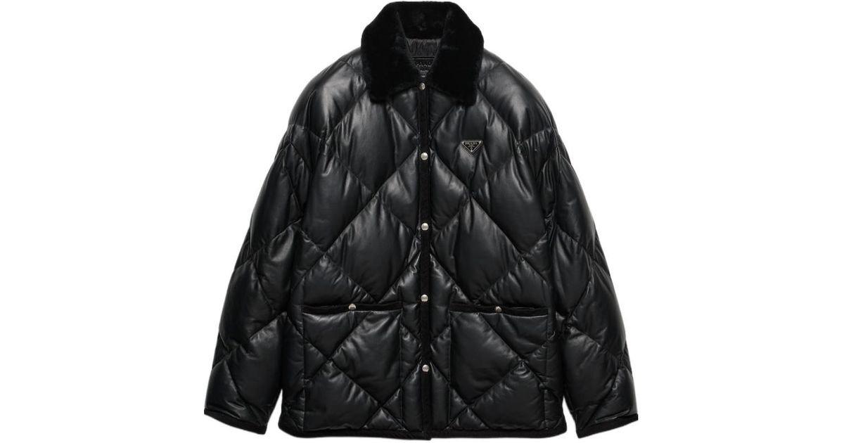 Prada Quilted Leather Jacket in Black | Lyst
