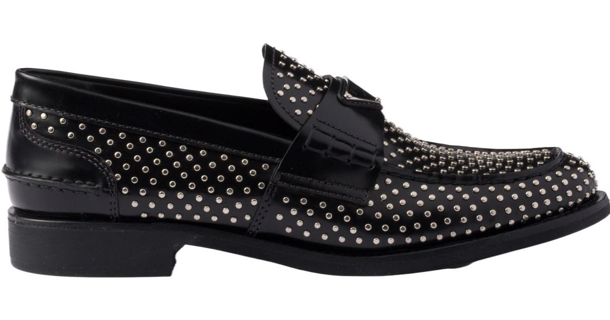 Prada Rivet Loafers in Black | Lyst
