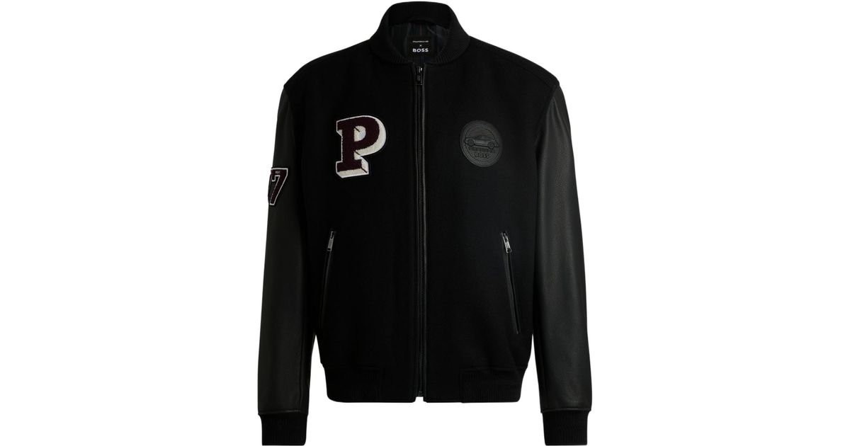 BOSS X Porsche Logo-Appliqué Bomber Jacket in Black for Men | Lyst
