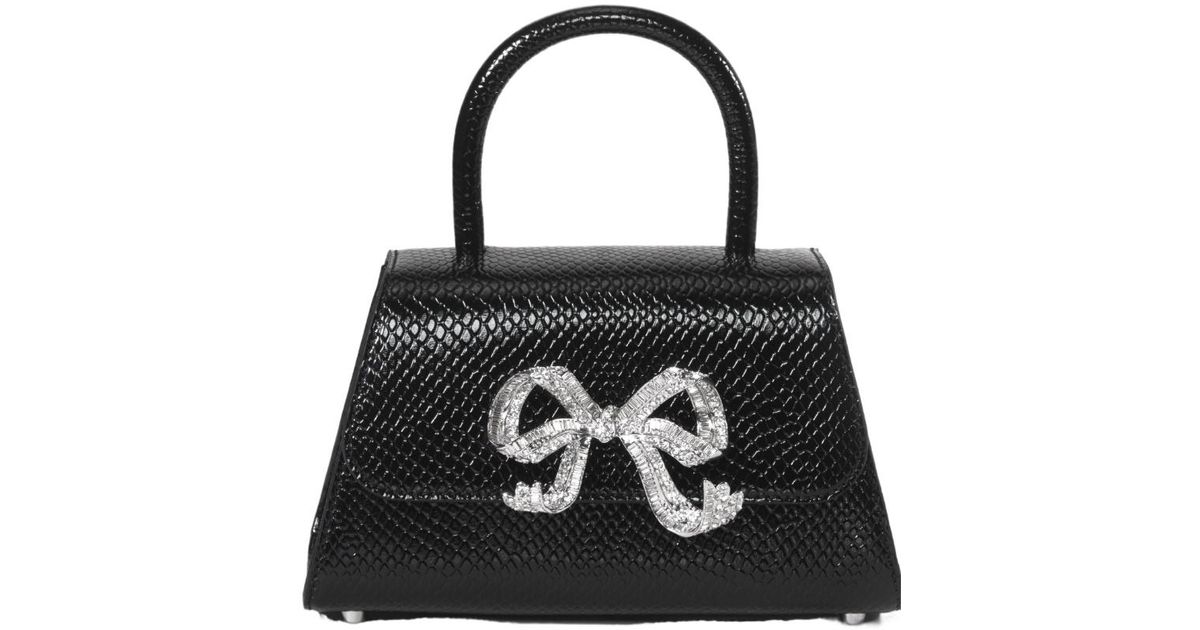 Self-Portrait The Bow Leather Mini Bag in Black | Lyst