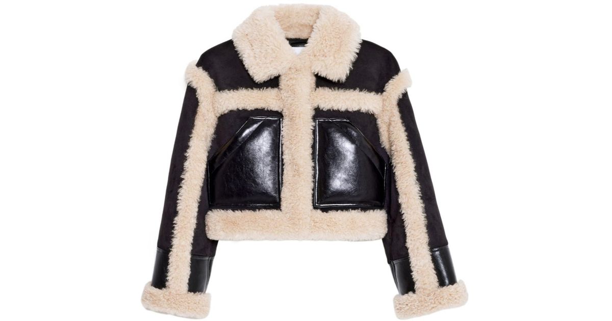 Stand Studio Edith Faux-Shearling Cropped Jacket in Black | Lyst