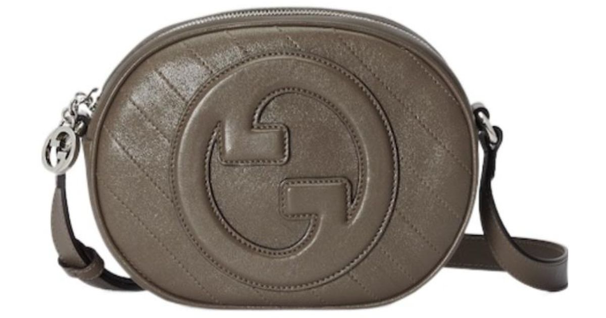Gucci Logo-Patch Leather Shoulder Bag in Gray | Lyst