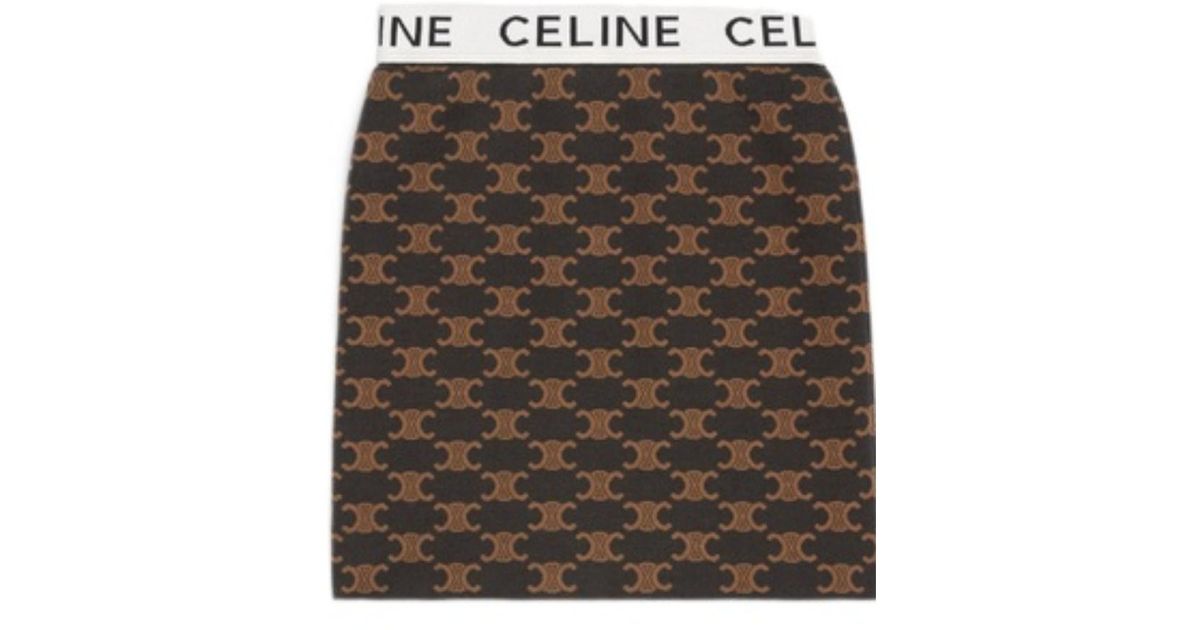 Celine Logo Miniskirt in Brown | Lyst