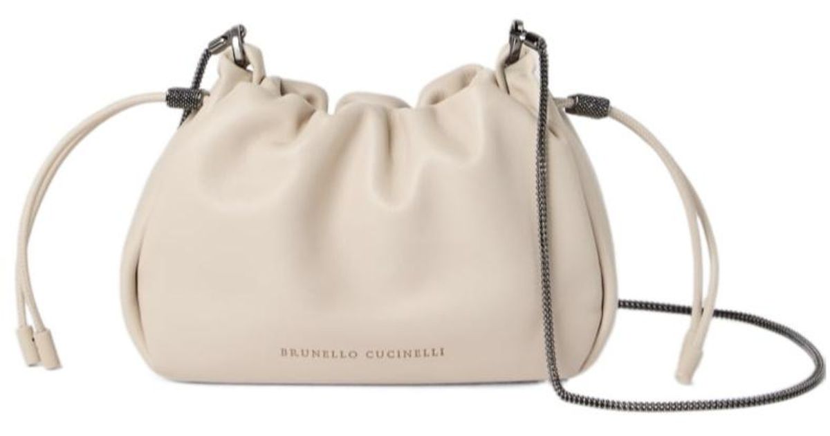 Brunello Cucinelli Small Mellow Bucket Bag in White | Lyst