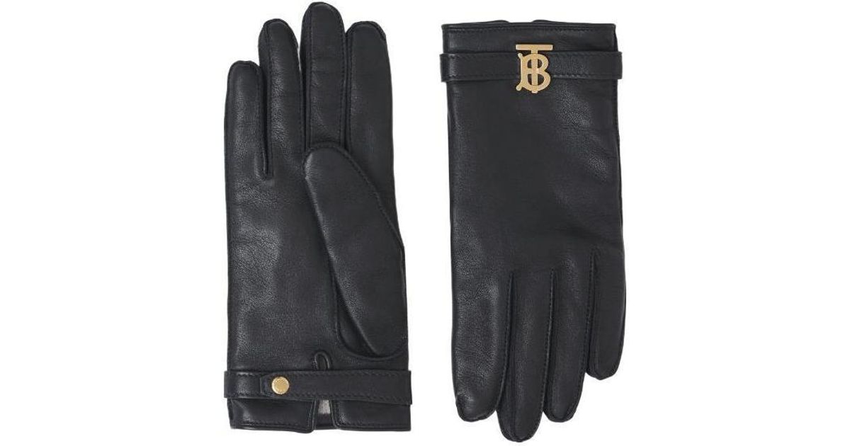 Burberry Logo-Plaque Snap-Fit Gloves in Black | Lyst