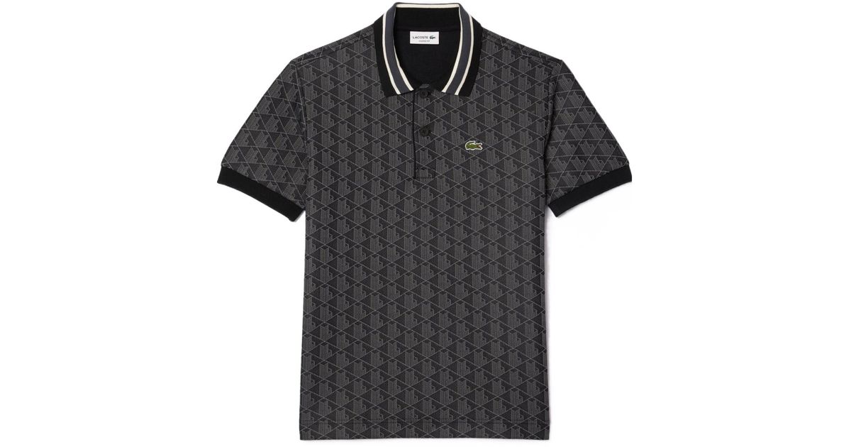 Lacoste Letter Pattern Polo Shirt in Black for Men | Lyst
