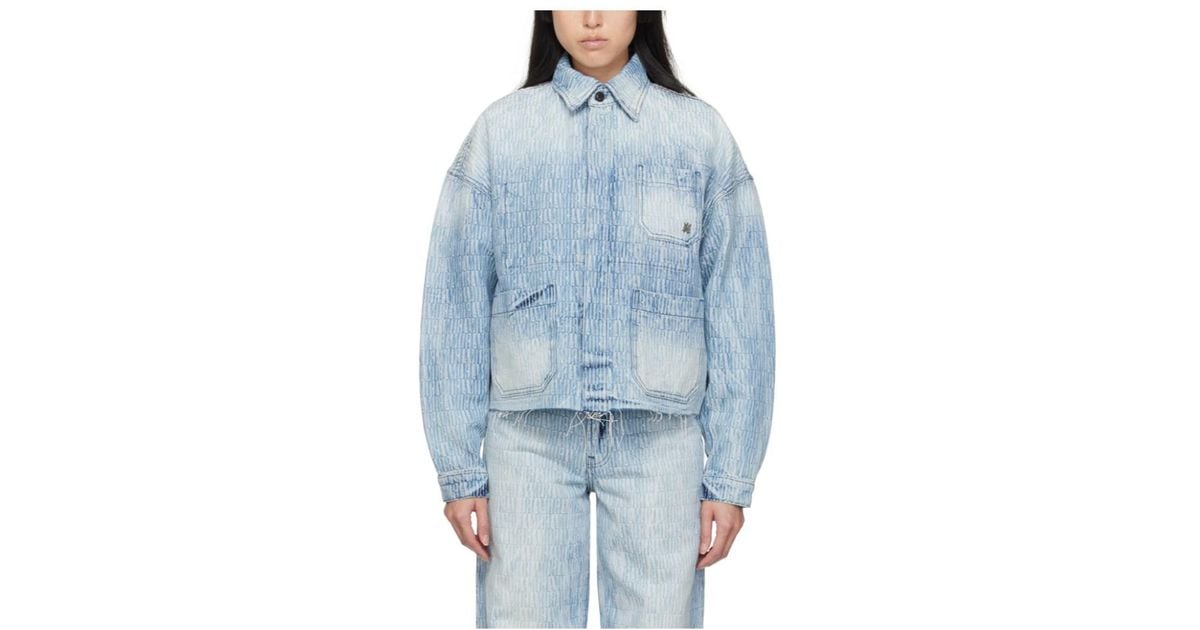 Amiri Logo-Jacquard Washed Denim Jacket in Blue | Lyst