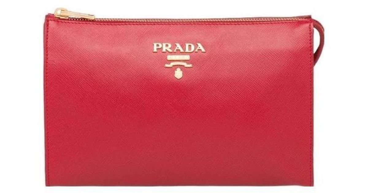 Prada Saffiano Leather Clutch in Red | Lyst