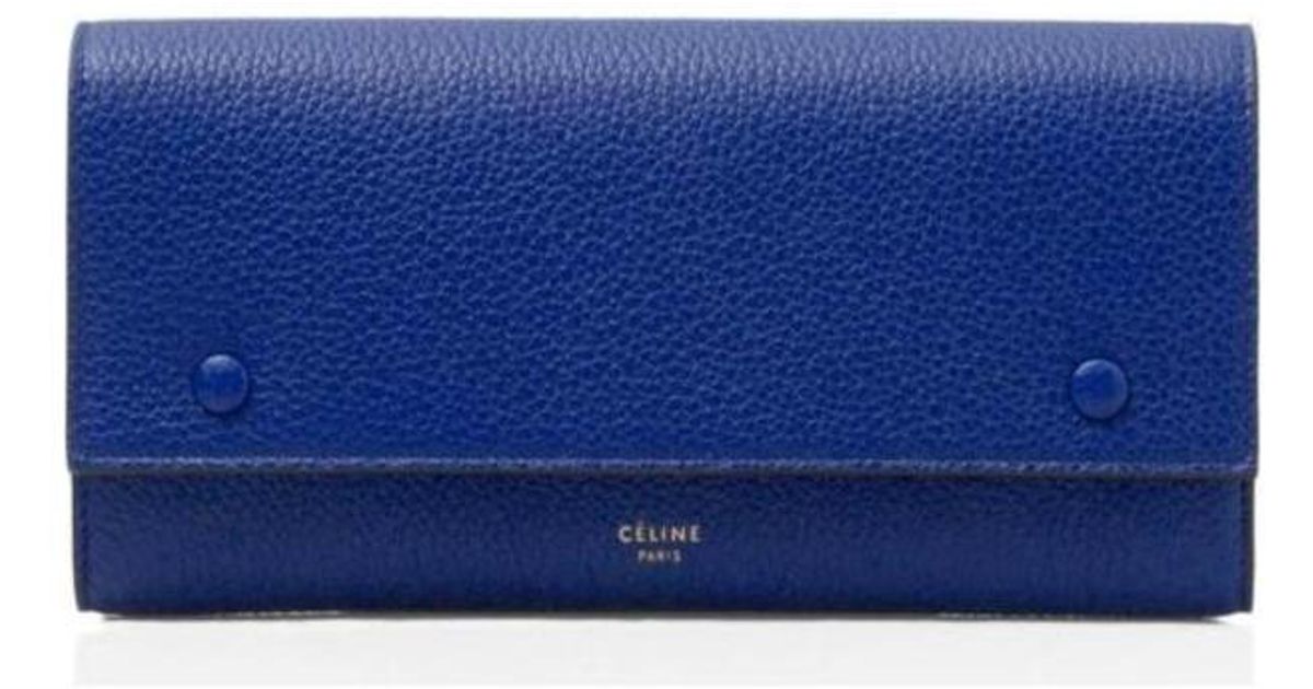 Celine Logo Details Long Wallet in Blue | Lyst