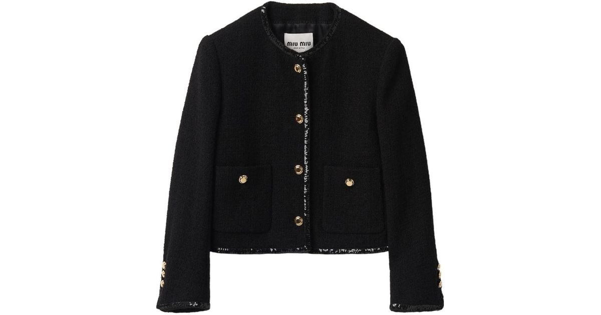 Miu Miu Sequin-Embellished Tweed Jacket in Black | Lyst