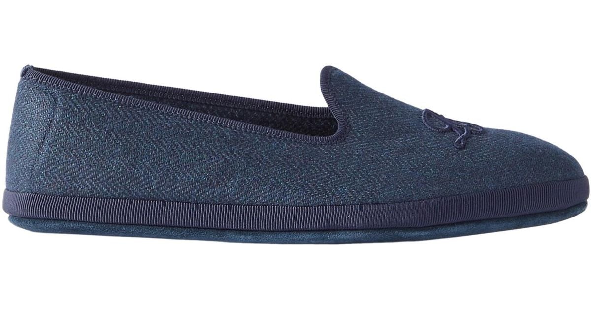 Loro Piana Venice Embroidered Herringbone Cashmere Slippers in Blue | Lyst
