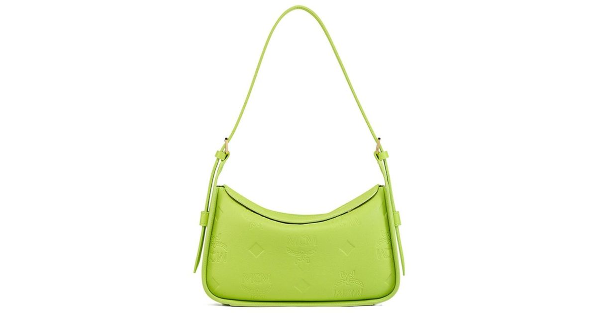 MCM Monogram Embossed Fold-Over Tote Bag in Green | Lyst