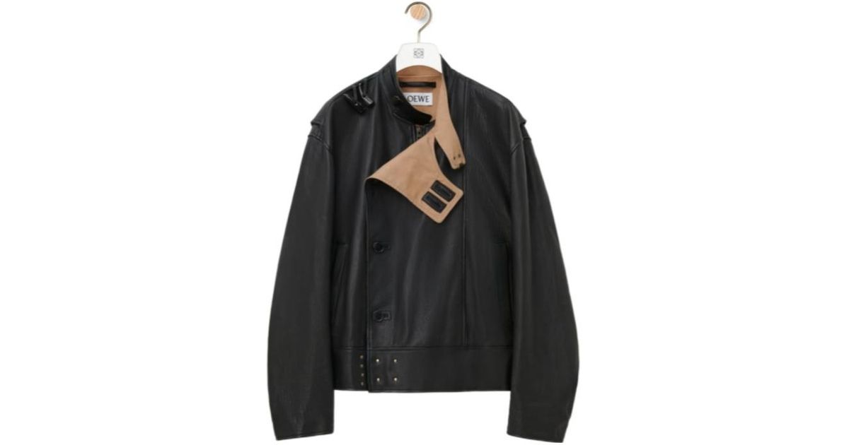 Loewe Logo Zipper Leather Jacket in Black for Men | Lyst