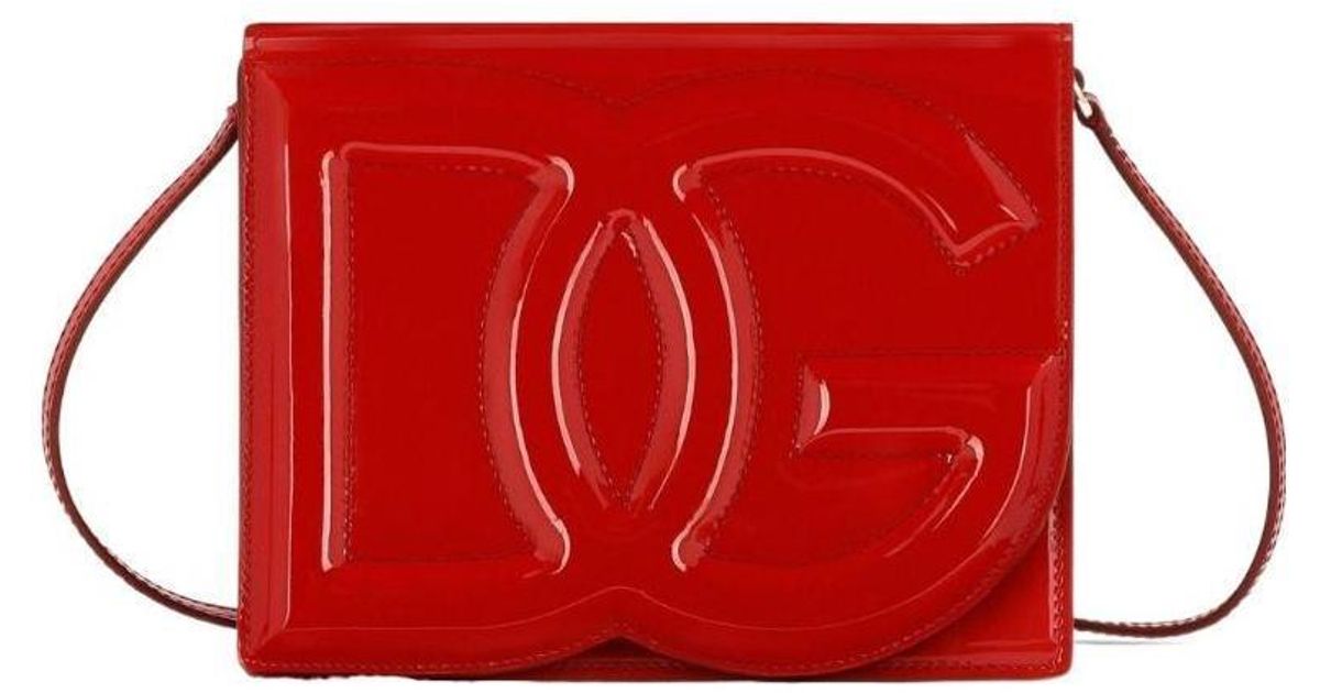Dolce & Gabbana Patent-Leather Logo Crossbody in Red | Lyst