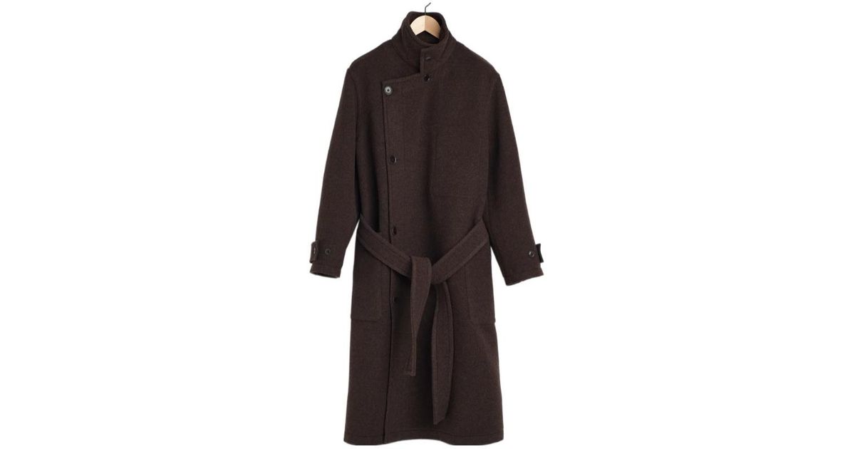 Lemaire Contrast-Color Stitching Wrap Coat in Brown for Men | Lyst