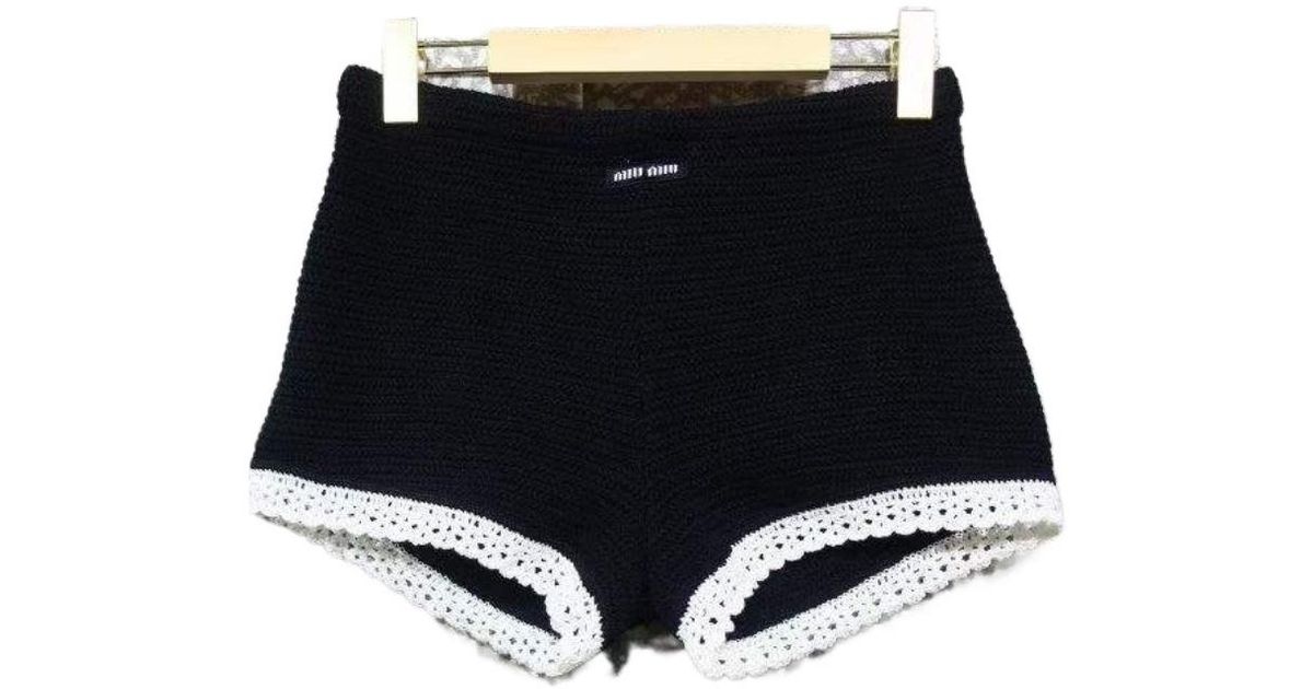 Miu Miu Logo Knitted Shorts in Black | Lyst